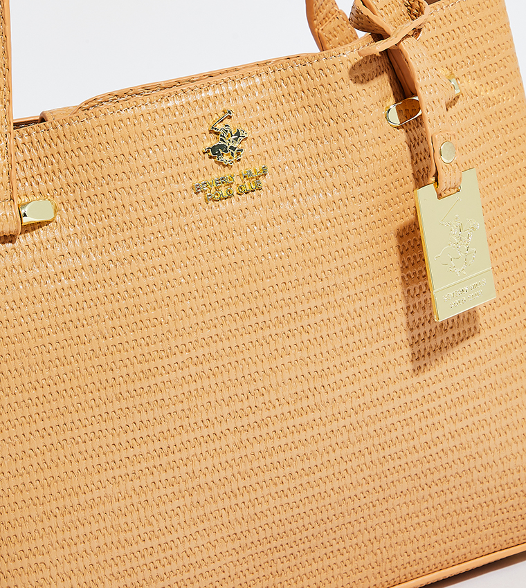 Buy Beverly Hills Polo Club Logo Metal Straw Tote Bag In Brown ...