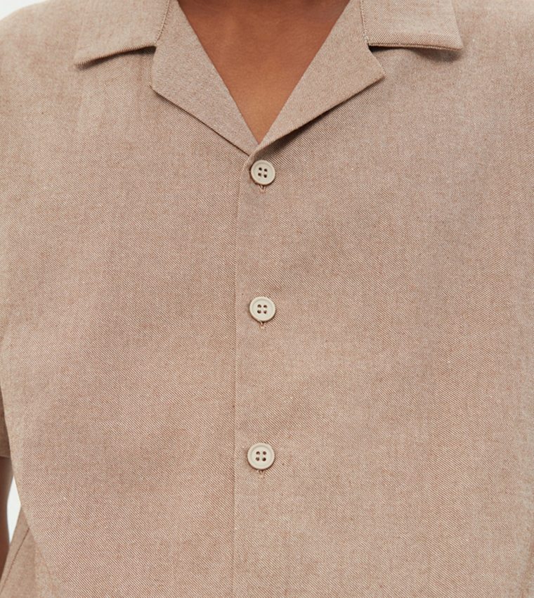Buy Trendyol Casual Notch Collar Shirt In Brown | 6thStreet Qatar
