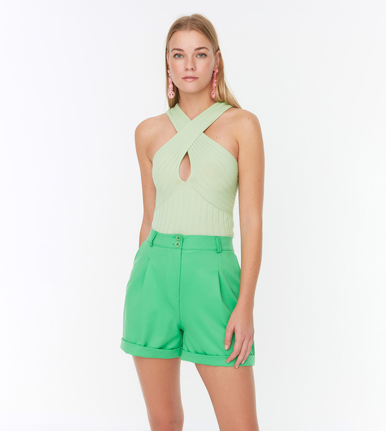 Buy Trendyol Basic High Rise Shorts In Mint | 6thStreet Qatar
