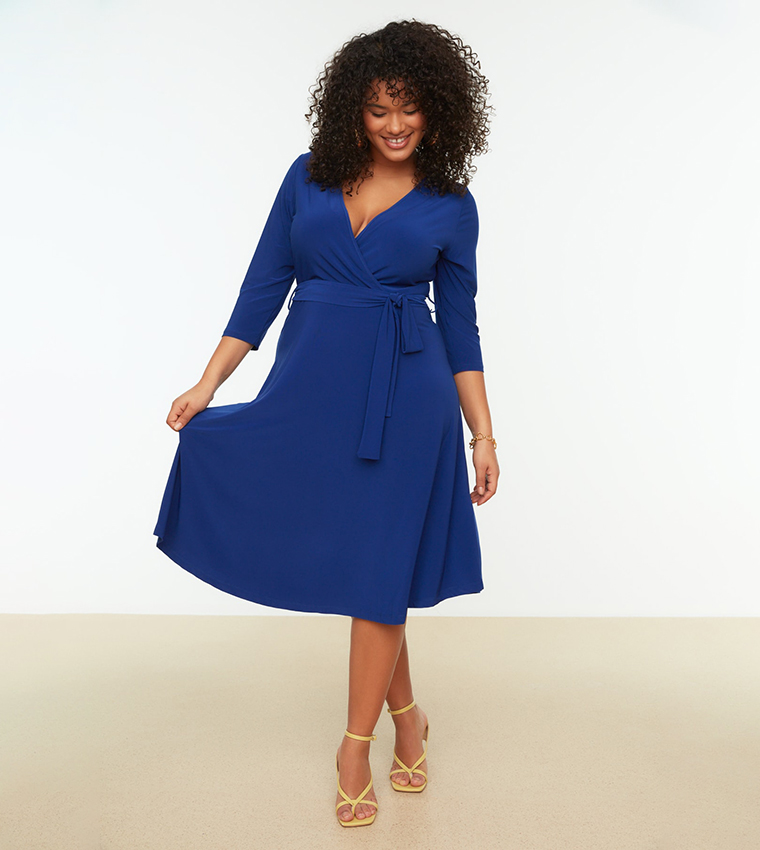 Buy Trendyol Double Breasted Collar Belted Dress In Blue 6thstreet Uae