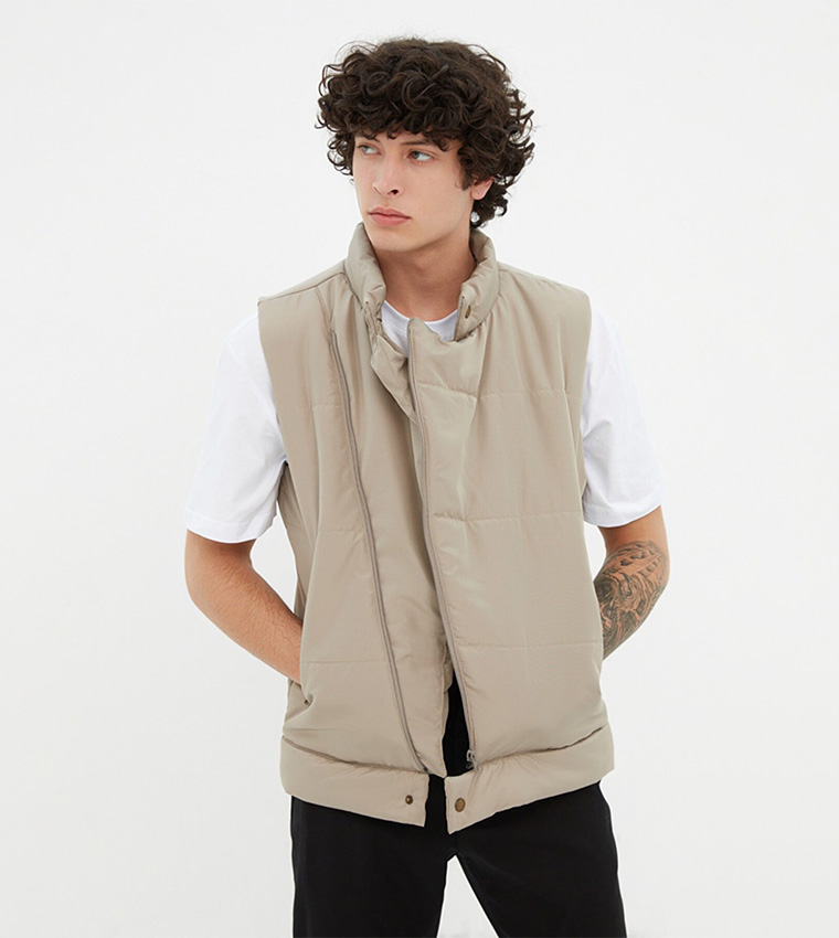 Buy Trendyol Regular Fit Stand Up Collar Vest In Beige | 6thStreet Oman