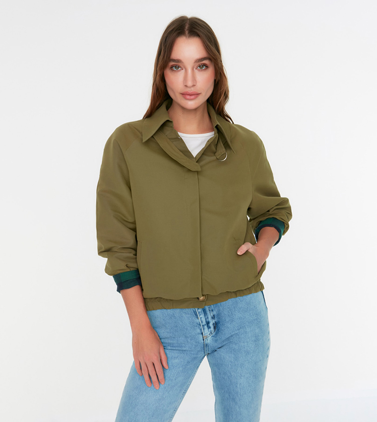 Buy Trendyol Oversized Plaid Coat In Khaki | 6thStreet Qatar