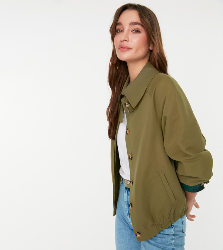 Buy Trendyol Oversized Plaid Coat In Khaki | 6thStreet Qatar