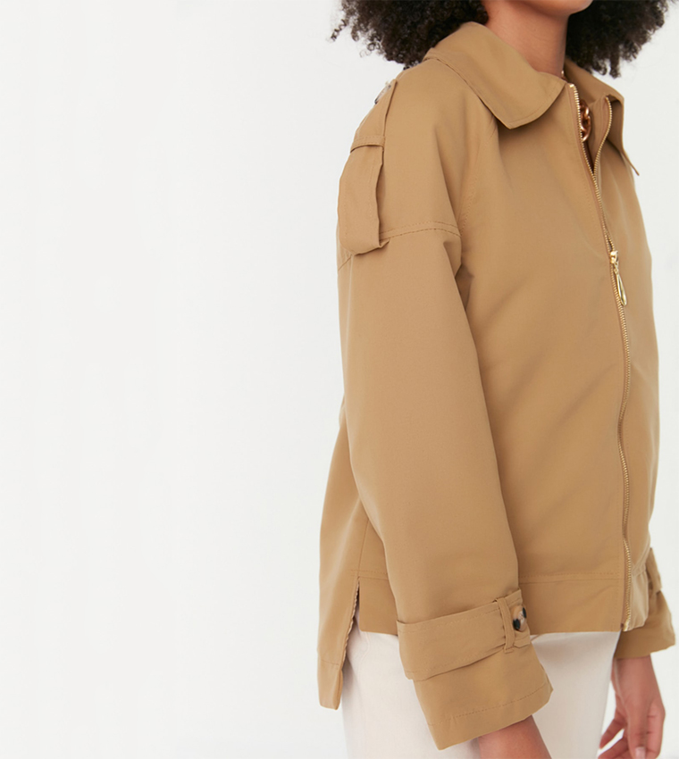 Buy Trendyol Solid Regular Fit Over Coat In Brown | 6thStreet UAE