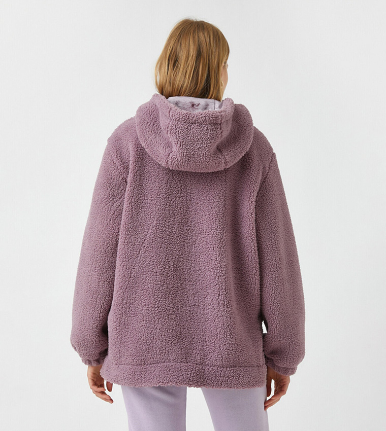 Buy Trendyol Zipper Kangaroo Pocket Plush Jacket In Purple | 6thStreet ...
