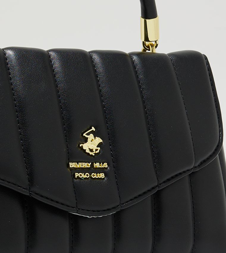 Buy Beverly Hills Polo Club Quilted Top Handle Crossbody Bag In Black ...