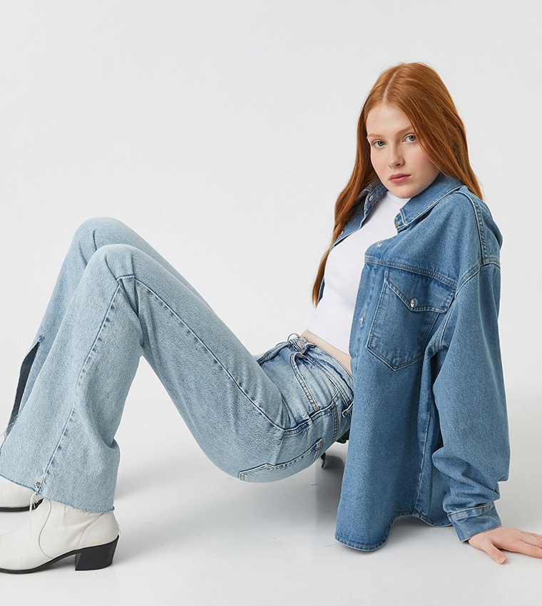 Buy Koton Open Denim Jacket In Blue | 6thStreet Bahrain
