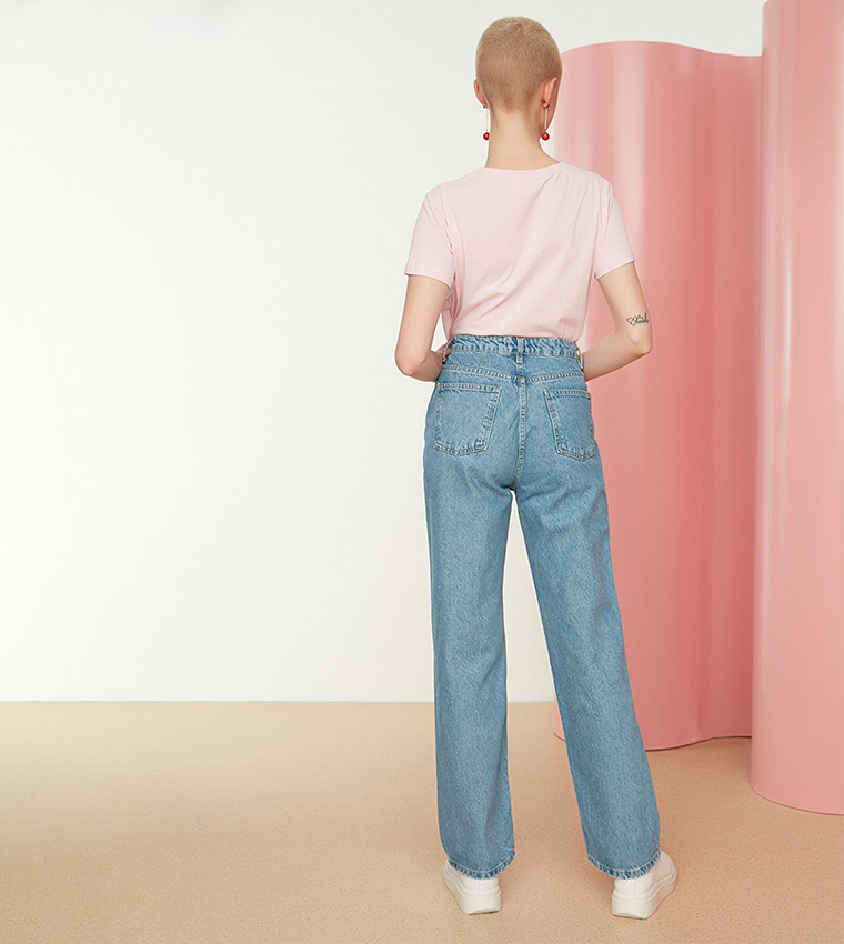 Buy Trendyol High Waist 90's Wide Leg Jeans In Blue | 6thStreet UAE