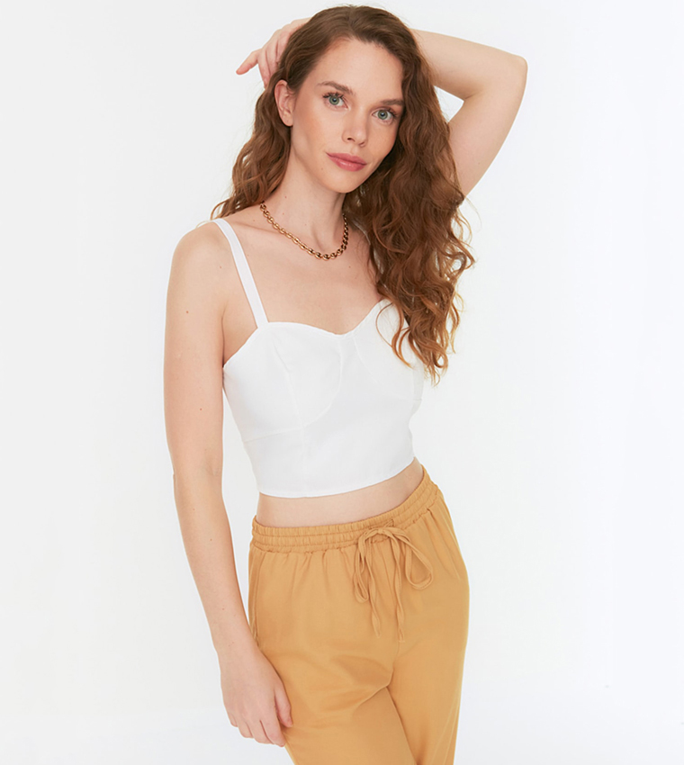 Buy Trendyol Casual Regular Fit Strap Top In White | 6thStreet Kuwait
