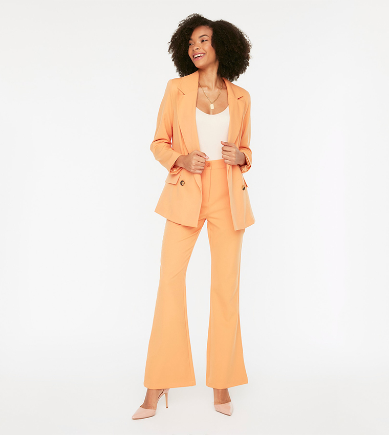 Buy Trendyol High Rise Flare Pants In Orange | 6thStreet Oman