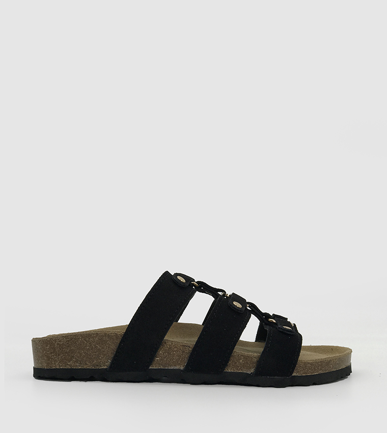 Buy Cuple Triple Strap Slide Sandals In Black | 6thStreet UAE