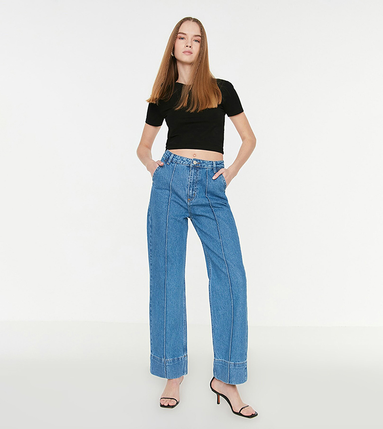 Buy Trendyol High Waist 90's Wide Leg Jeans In Blue | 6thStreet UAE