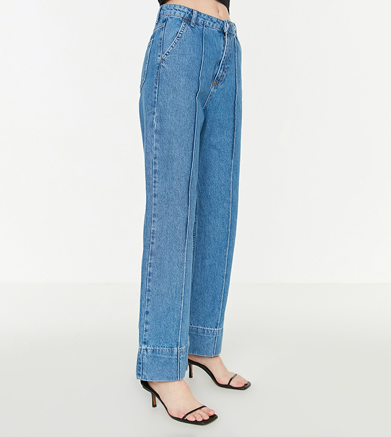 Buy Trendyol High Waist 90's Wide Leg Jeans In Blue | 6thStreet UAE