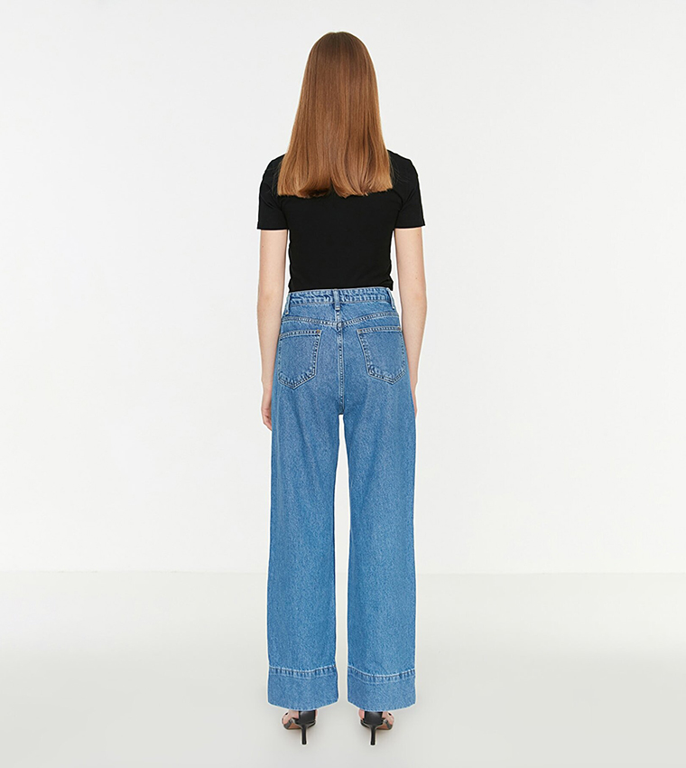 Buy Trendyol High Waist 90's Wide Leg Jeans In Blue | 6thStreet UAE
