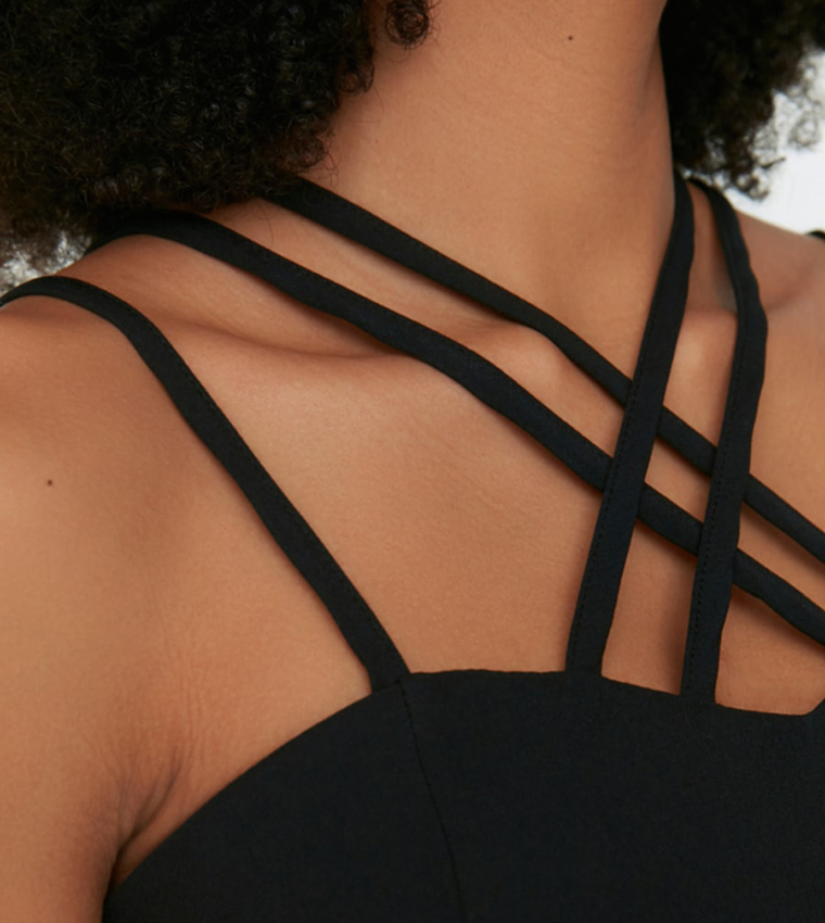 Buy Trendyol String Neck Mini Dress In Black | 6thStreet Bahrain