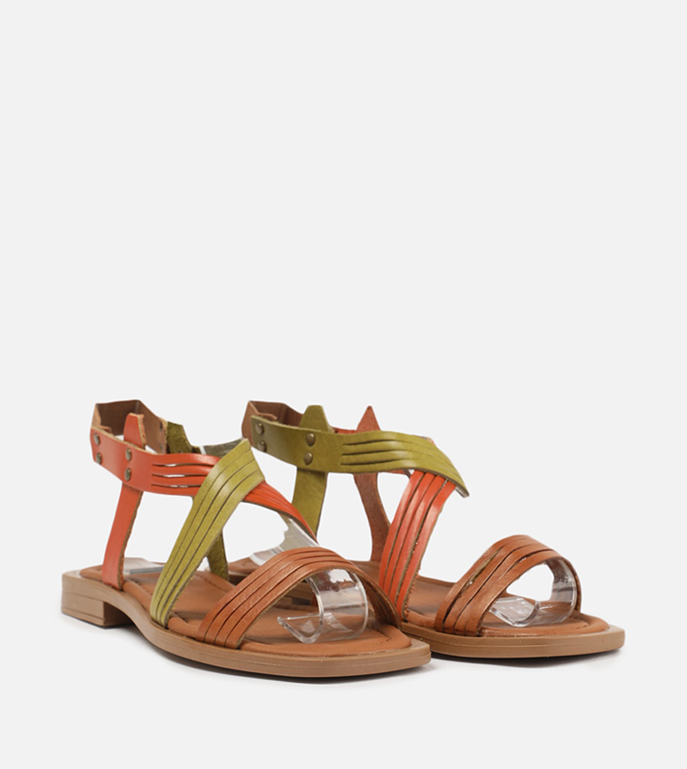 Buy Trendyol Color Block Flat Sandals In Multiple Colors | 6thStreet Qatar