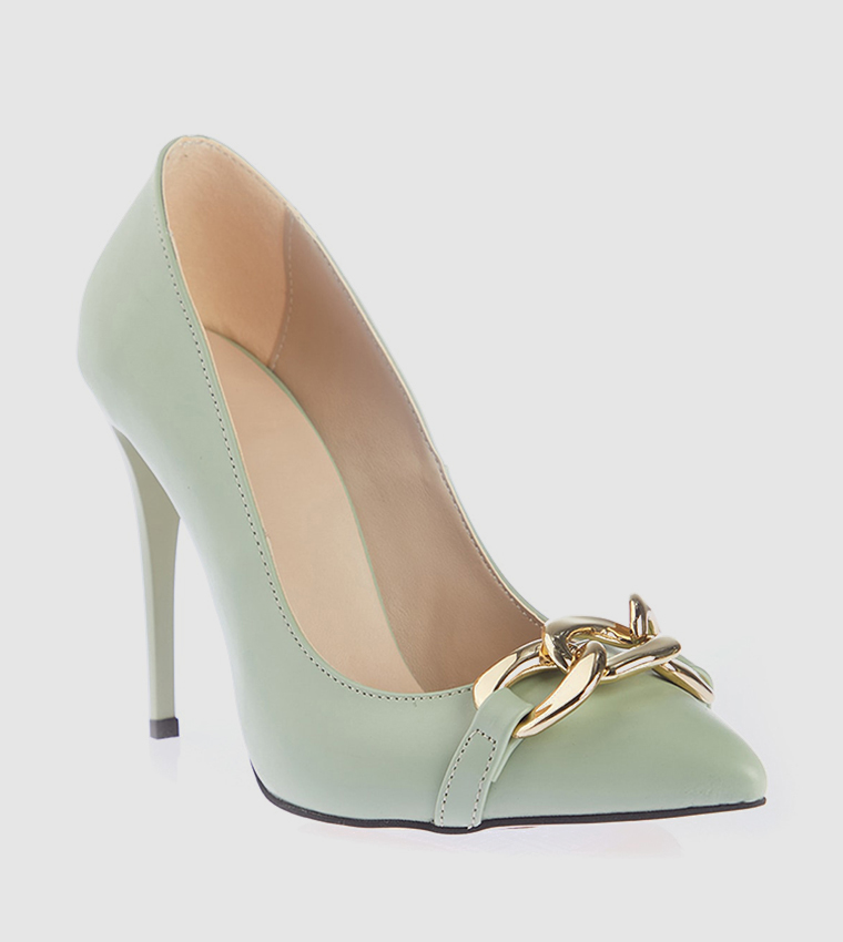 Buy Trendyol Chain Accent Ponted Toe Stilettoes In Mint | 6thStreet UAE