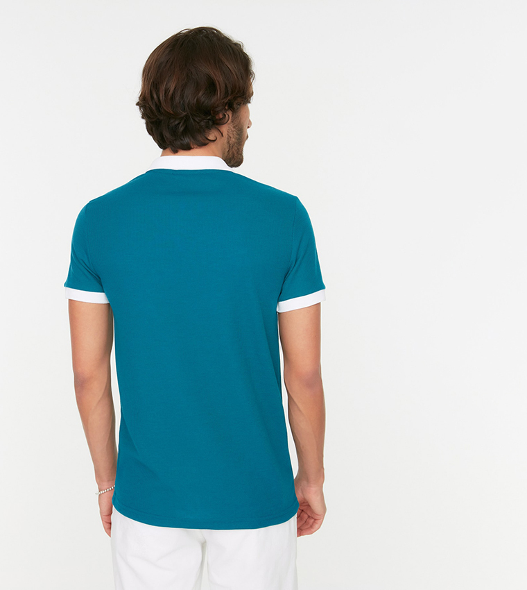 Buy Trendyol Slim Fit Polo Collar Polo Collar T Shirt In Blue ...
