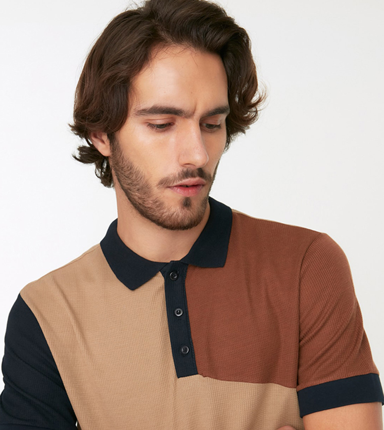 Buy Trendyol Regular Fit Polo Collar Polo Neck T Shirt In Beige ...
