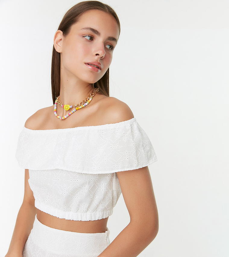 Buy Trendyol Off Shoulder Crop Top In Yellow | 6thStreet Bahrain