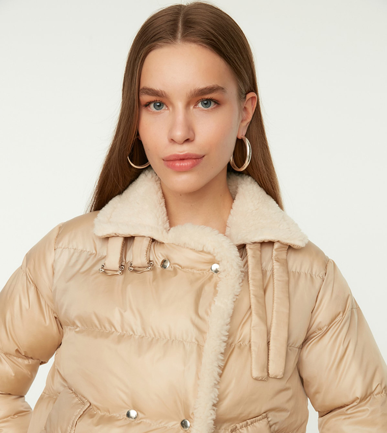 Buy Trendyol Solid Quilted Inflatable Jacket In Beige | 6thStreet Kuwait