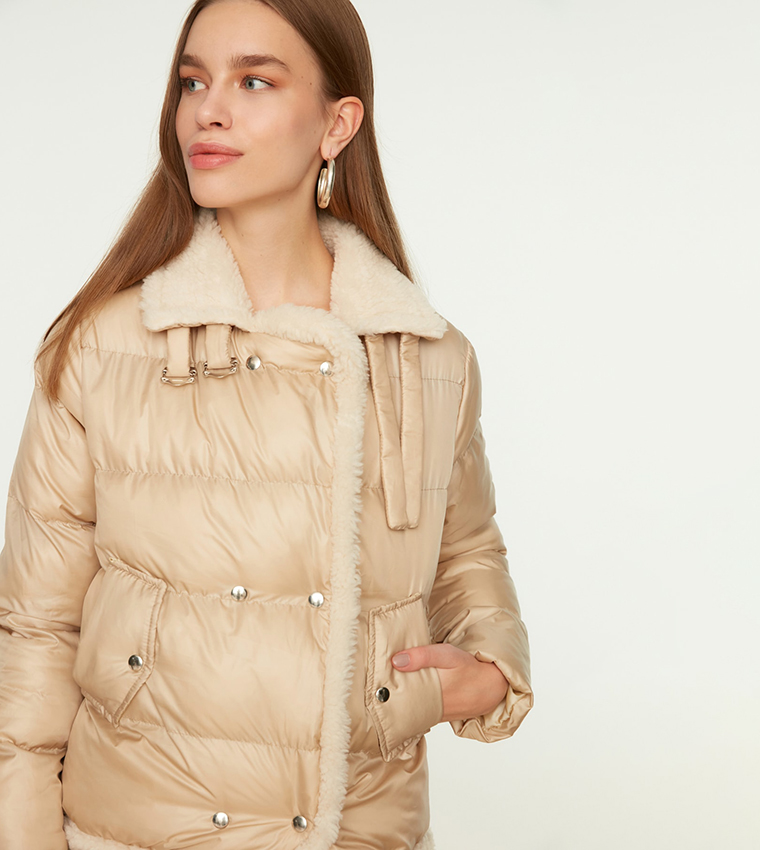 Buy Trendyol Solid Quilted Inflatable Jacket In Beige | 6thStreet UAE