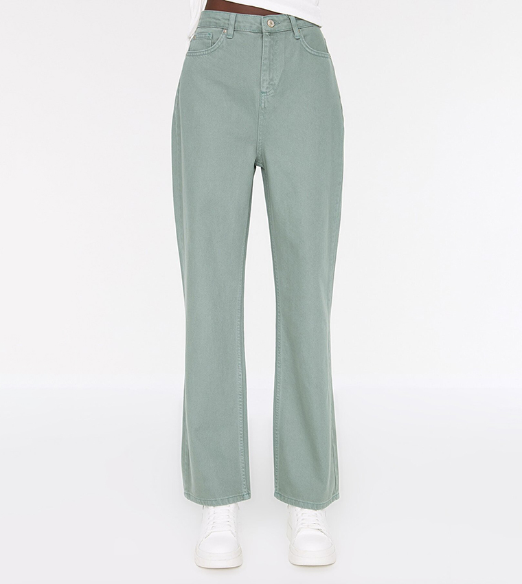 Buy Trendyol High Waist 90's Wide Leg Jeans In Green | 6thStreet Qatar