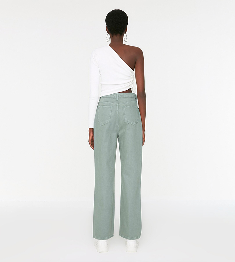 Buy Trendyol High Waist 90's Wide Leg Jeans In Green | 6thStreet Qatar