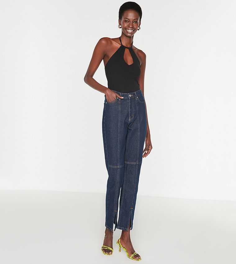 Buy Trendyol String Neck Solid Top In Black | 6thStreet Qatar