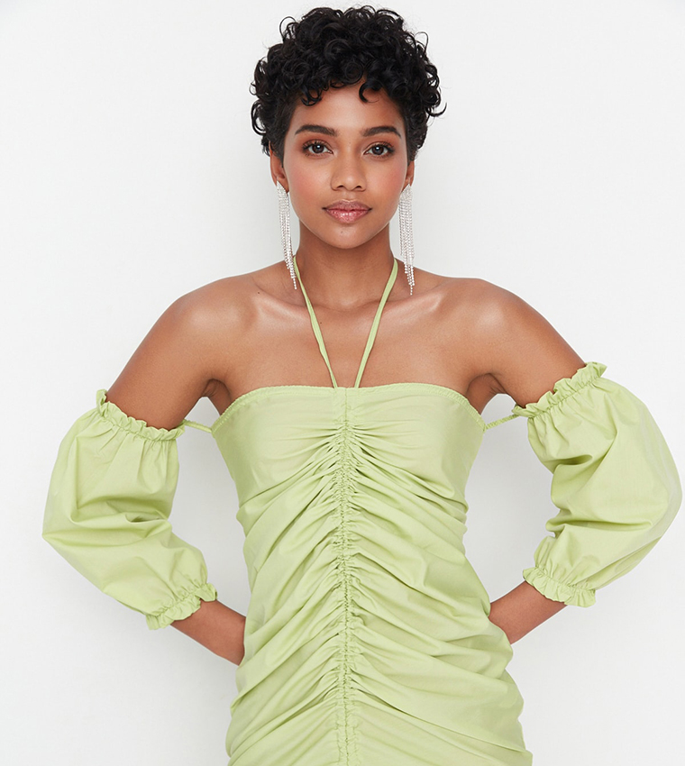 Buy Trendyol String Neck Ruched Mini Dress In Mint | 6thStreet Oman