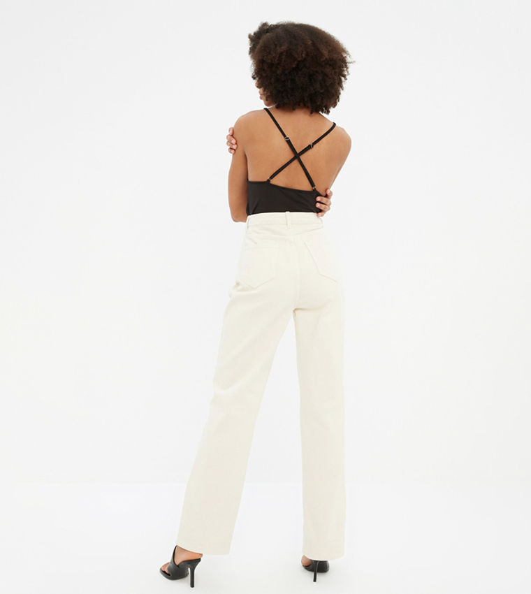 Buy Trendyol High Waist 90's Wide Leg Jeans In White | 6thStreet Qatar