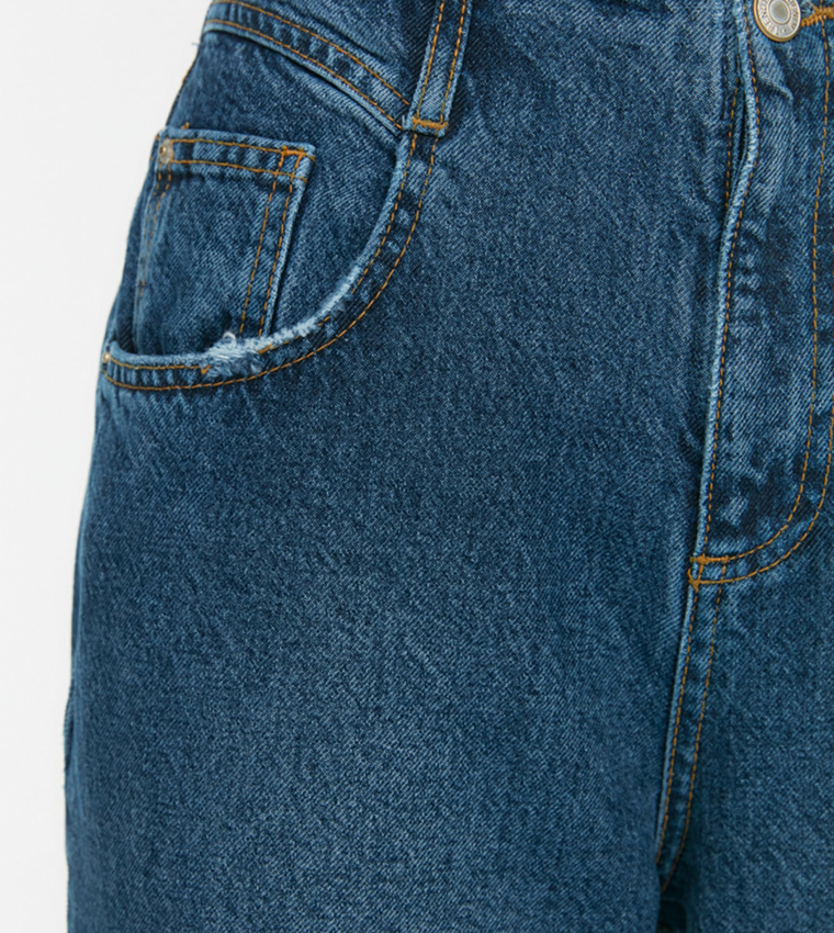 Buy Trendyol Ripped High Waist 90'S Wide Leg Jeans In Blue | 6thStreet Oman