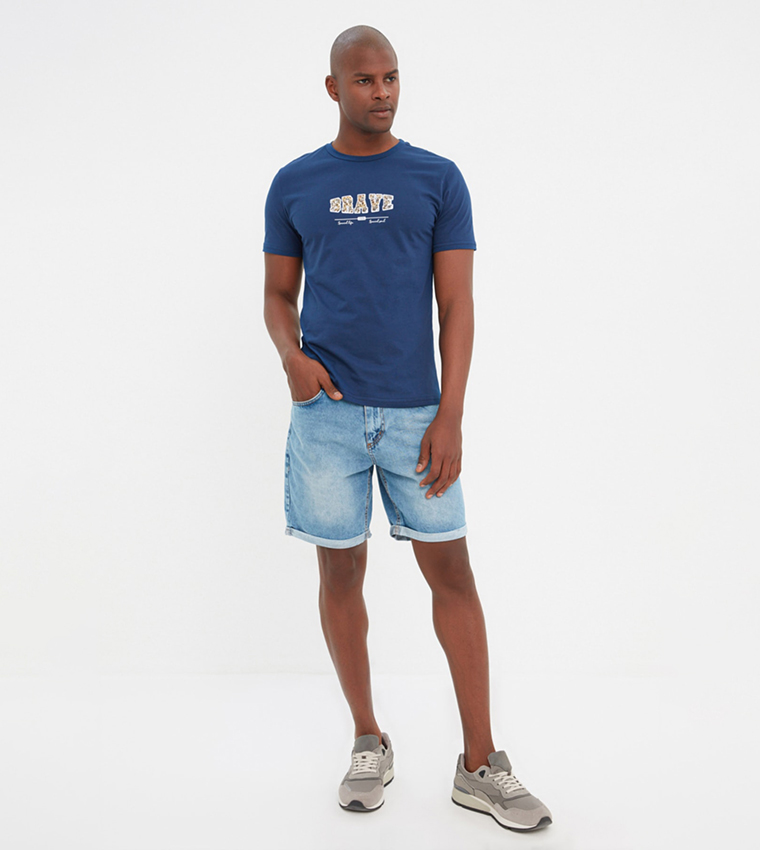 Buy Trendyol Slim Fit Folded Denim Shorts In Blue | 6thStreet Qatar