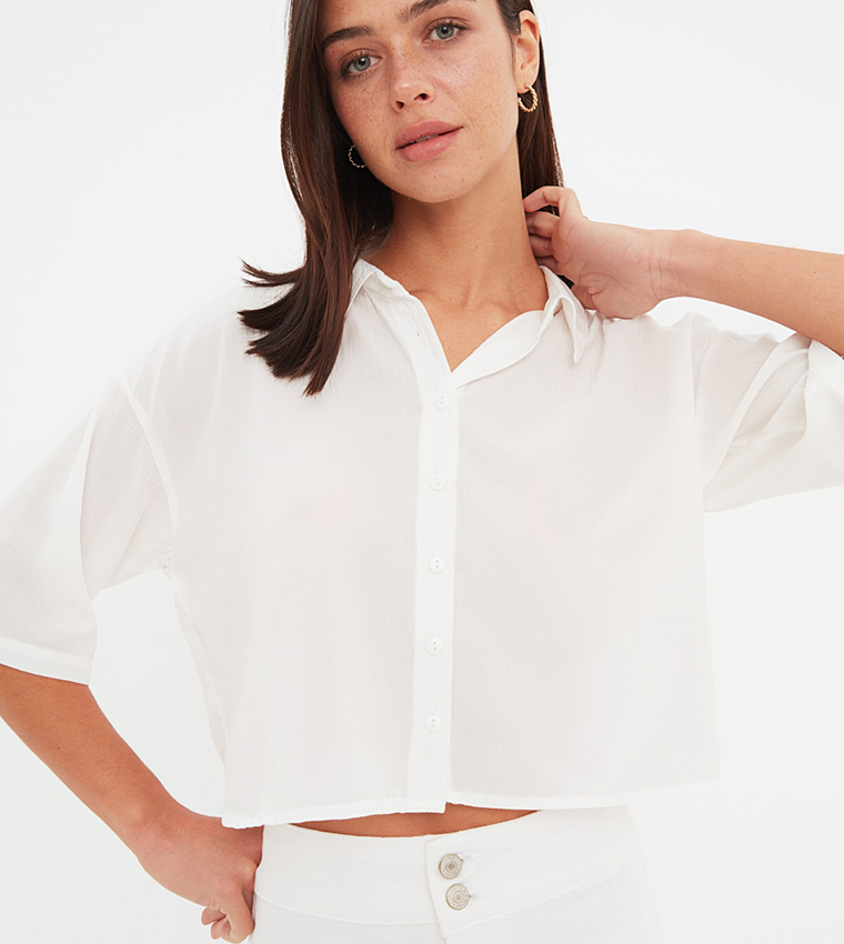 Buy Trendyol Casual Regular Fit Collar Shirt In White | 6thStreet Qatar