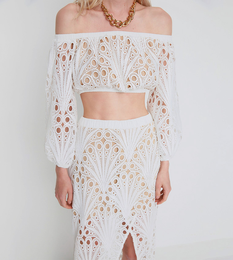 Buy Trendyol Embroidered Cutwork Co Ord Set In White | 6thStreet Qatar