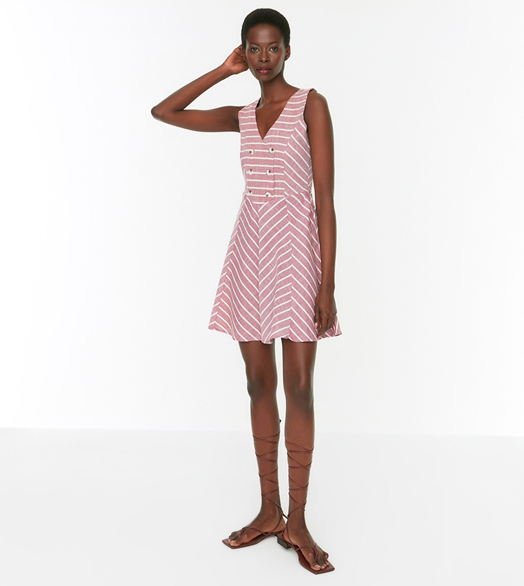 Buy Trendyol Striped A Line Mini Dress In Pink | 6thStreet Qatar