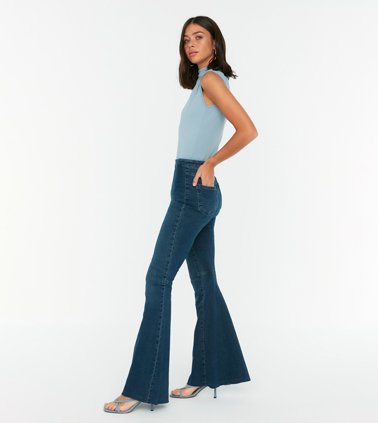 Buy Trendyol High Waist Flare Jeans In Blue | 6thStreet Qatar