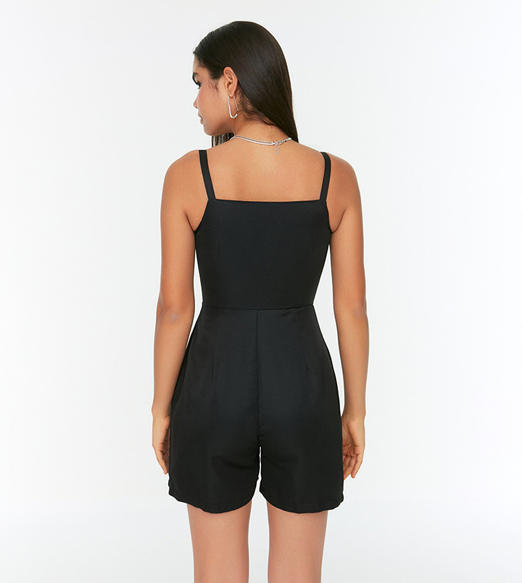 Buy Trendyol Solid Pleated Romper In Black | 6thStreet Qatar