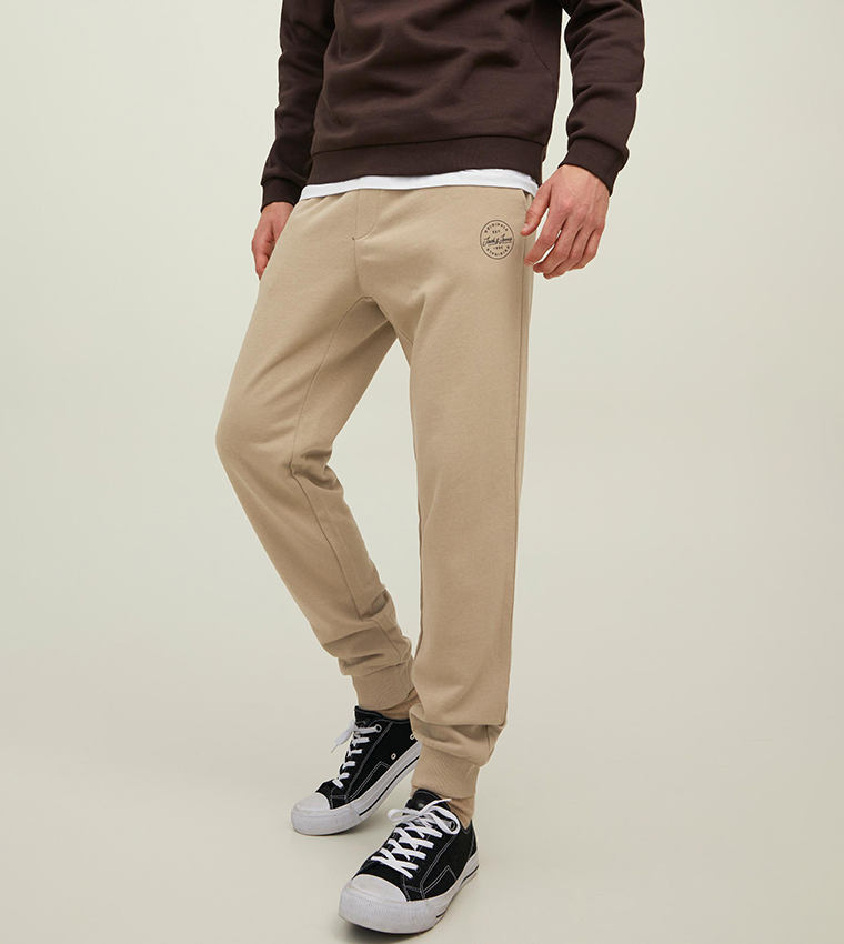 Buy Jack & Jones Solid Jogger Style Sweatpants In Beige | 6thStreet Qatar