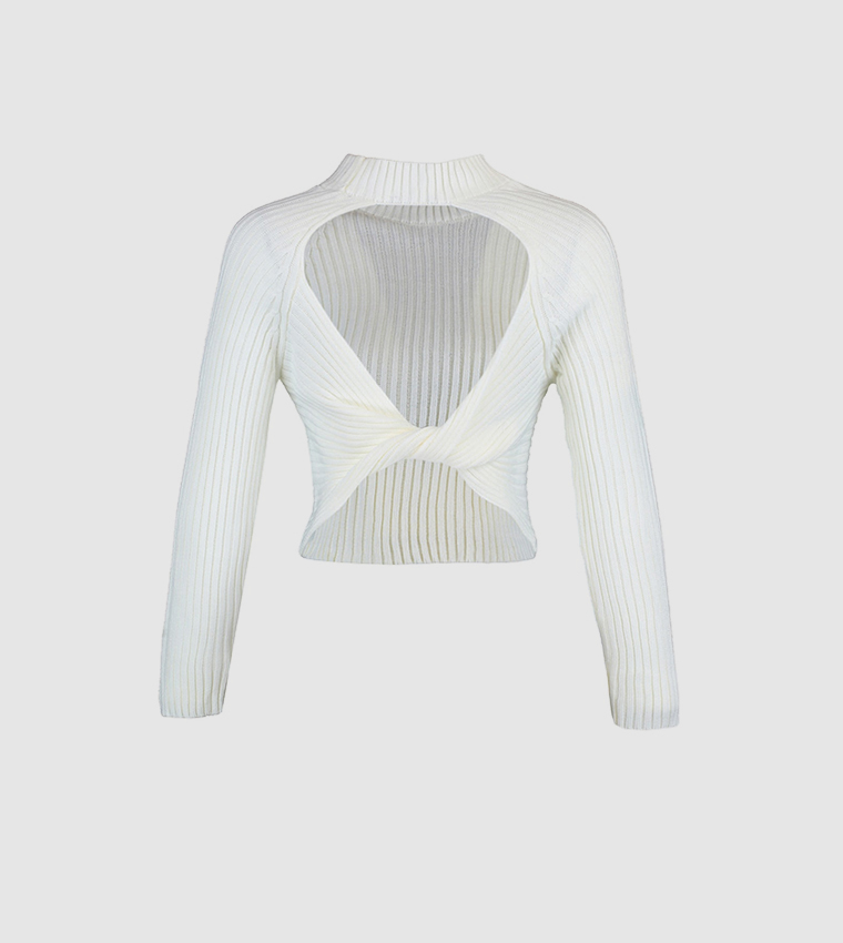 Buy Trendyol Back Cut Out Knitwear Sweater In Beige | 6thStreet Qatar