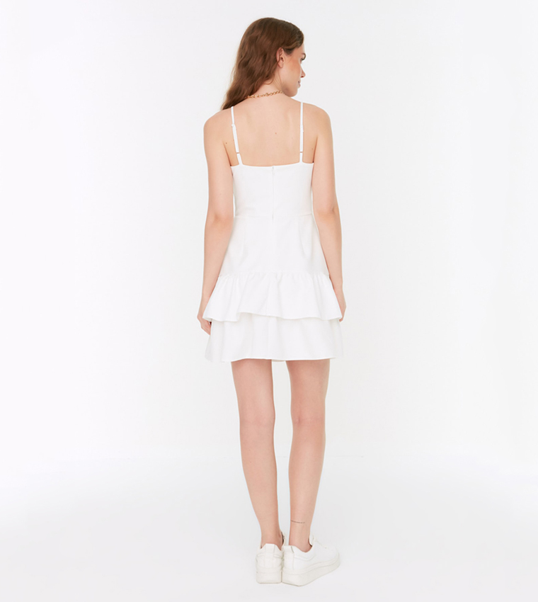 Buy Trendyol Casual Mini Flounce Dress In White | 6thStreet UAE