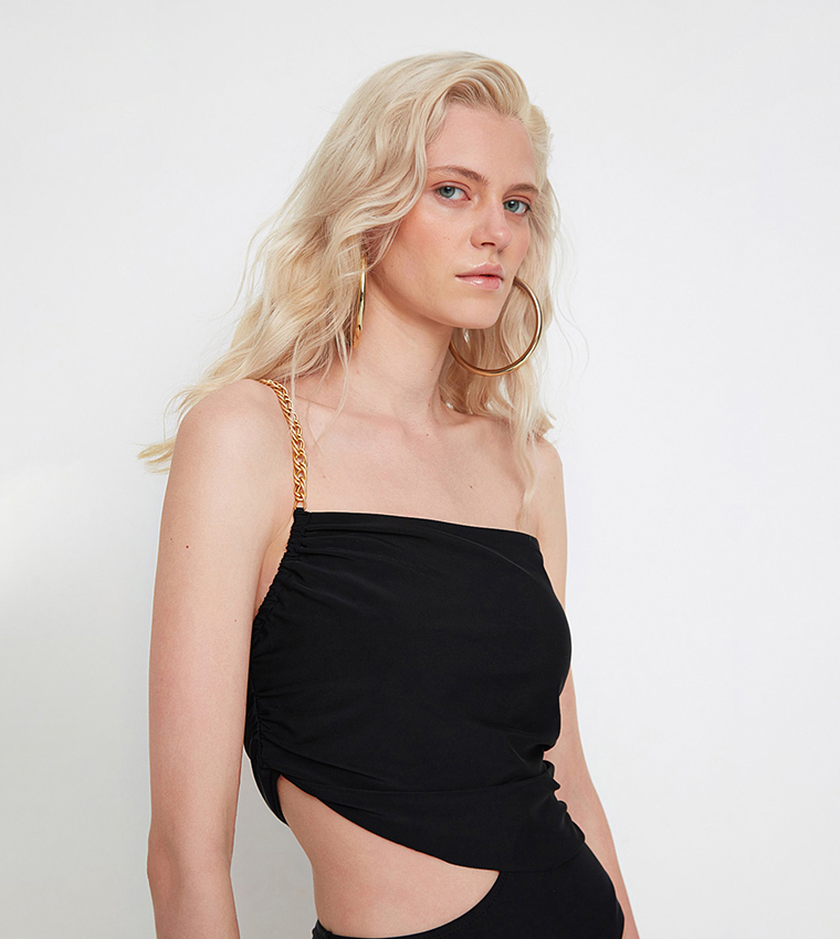 Buy Trendyol Chain Strap Solid Swimsuit In Black | 6thStreet Kuwait