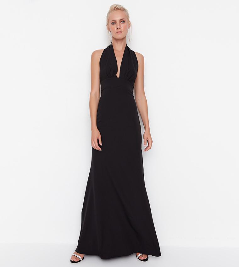 Buy Trendyol Deep Decollete Evening Maxi Dress In Black | 6thStreet ...