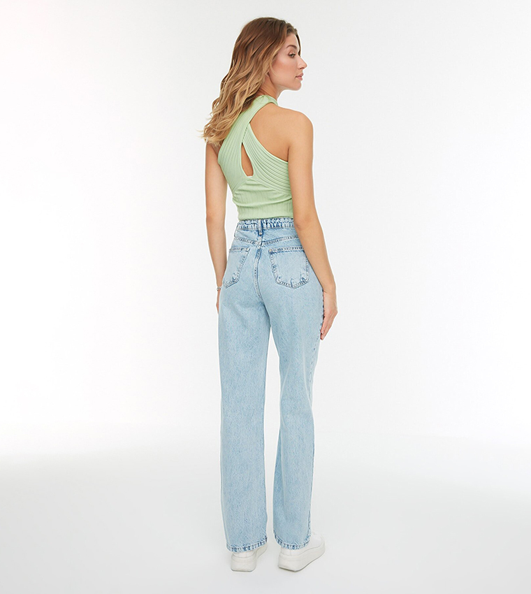 Buy Trendyol High Waist 90's Wide Leg Jeans In Blue | 6thStreet Qatar