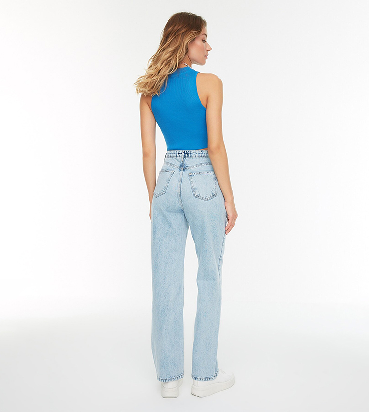 Buy Trendyol High Waist 90's Wide Leg Jeans In Blue | 6thStreet Qatar