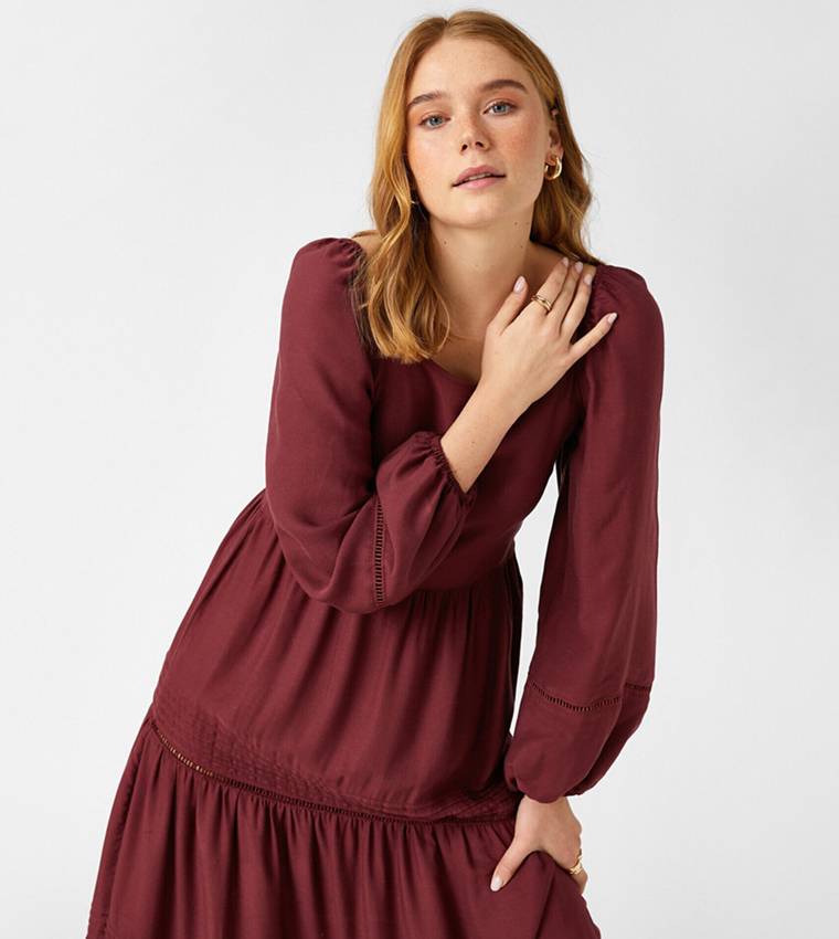 Buy Koton Casual Tiered Maxi Dress In Maroon | 6thStreet UAE