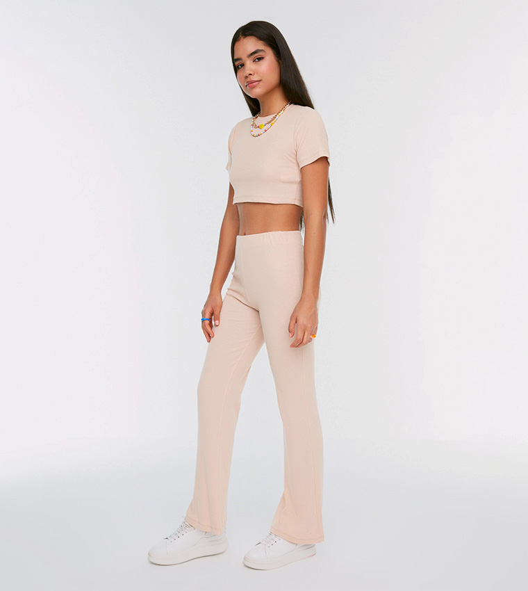 Buy Trendyol Ribbed Knitted Co Ord Set In Beige | 6thStreet UAE