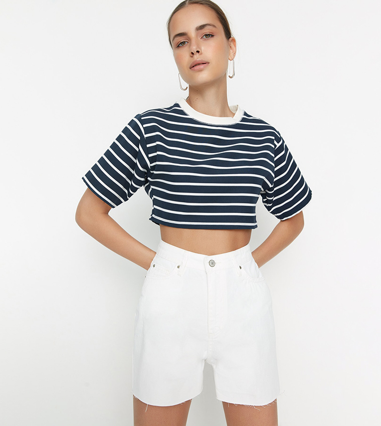 Buy Trendyol Basic High Rise Denim Shorts In White 6thstreet Qatar