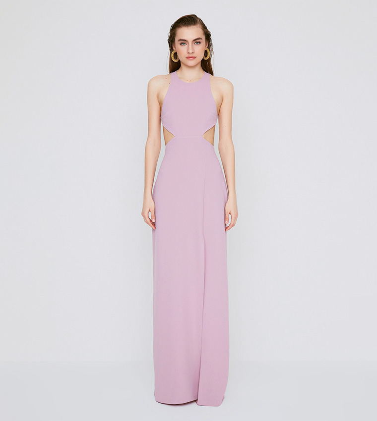 Buy Trendyol Halter Neck Flare Slit Evening & Graduation Maxi Dress In ...