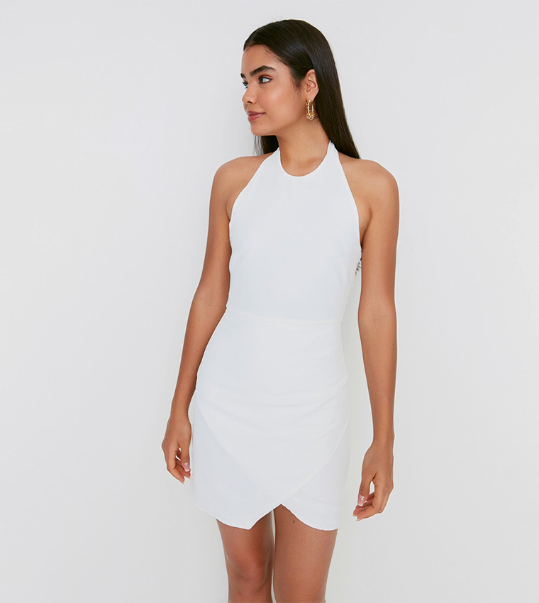 Buy Trendyol Halter Neck Mini Wrap Dress In White | 6thStreet Qatar